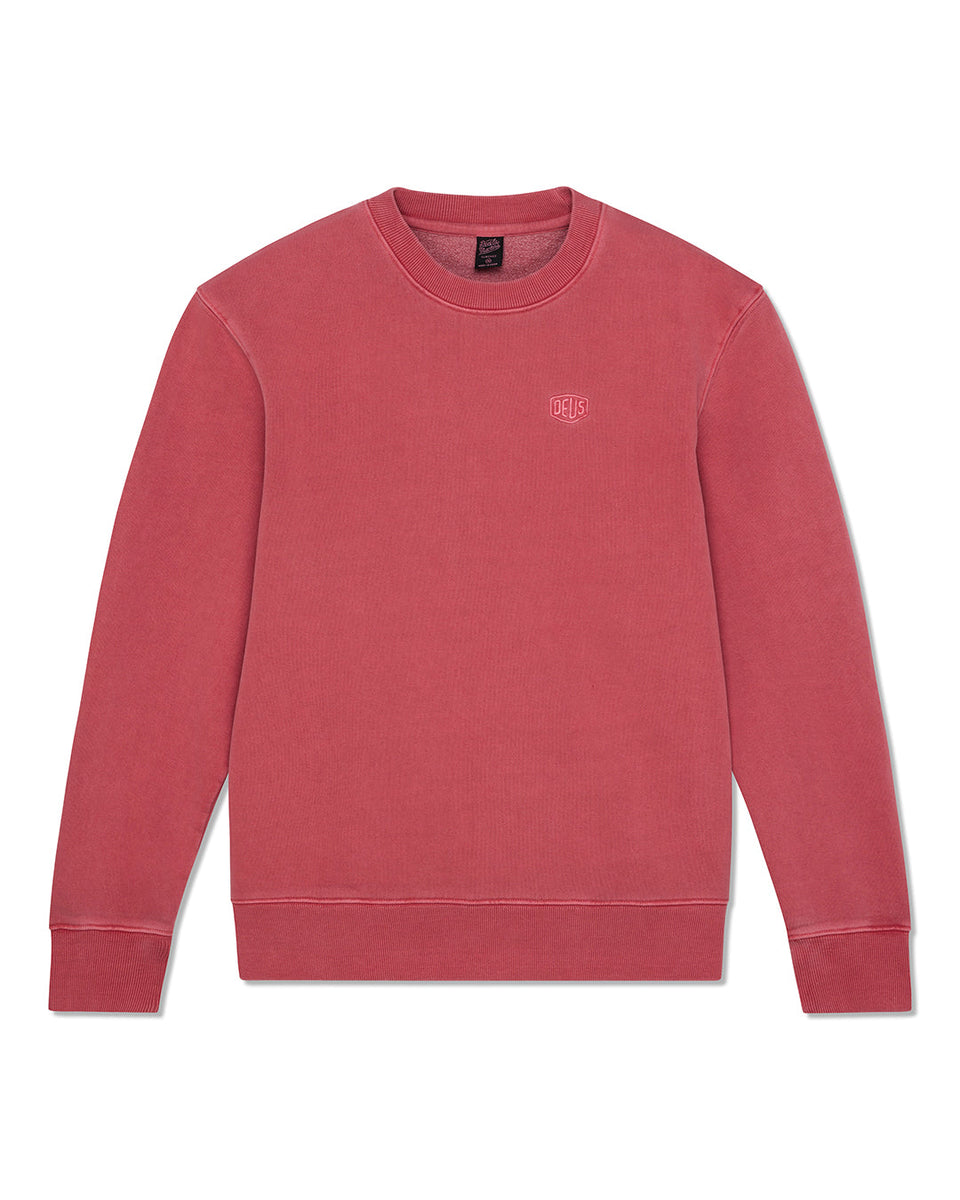 Fleece | Deus Ex Machina | Shield Garment Dyed Crew - Lava Falls Red ...